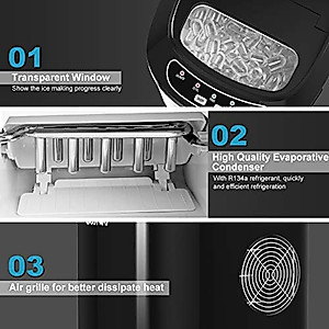 COSTWAY Countertop Ice Maker, 26LBS/24H Portable and Compact Ice Maker Machine, Ice Cubes Ready in 6 Mins, Electric High Efficiency Small Ice Maker with Ice Scoop for Home Kitchen Office, Black