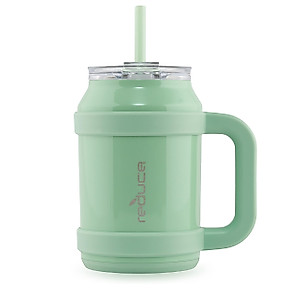 REDUCE Reusable 32 oz Cold1 Water Tumbler – Ergonomic Handle – Double-Wall Insulation – Sturdy Desktop/Tabletop Mug with Lid and Straw – BPA-Free – Stainless Steel for Gym, Home, or Office– Matcha