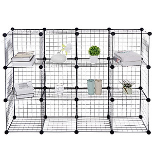 Saturnpower Wire Cube Storage Wardrobe, 12-Cube Metal Grid Storage,Stackable Modular Bookshelf Shelves, Storage Bins Shelving, DIY Closet Cabinet for Living Room, Bedroom, Office, Garage