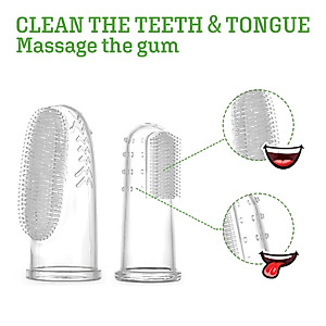 haakaa Silicone Baby Finger Toothbrush Set -360º Bristle for Baby Oral Gum Cleaning| Baby Teething Training| Newborn Oral Massager, BPA Free,2PK - 0m+Babies - Clear