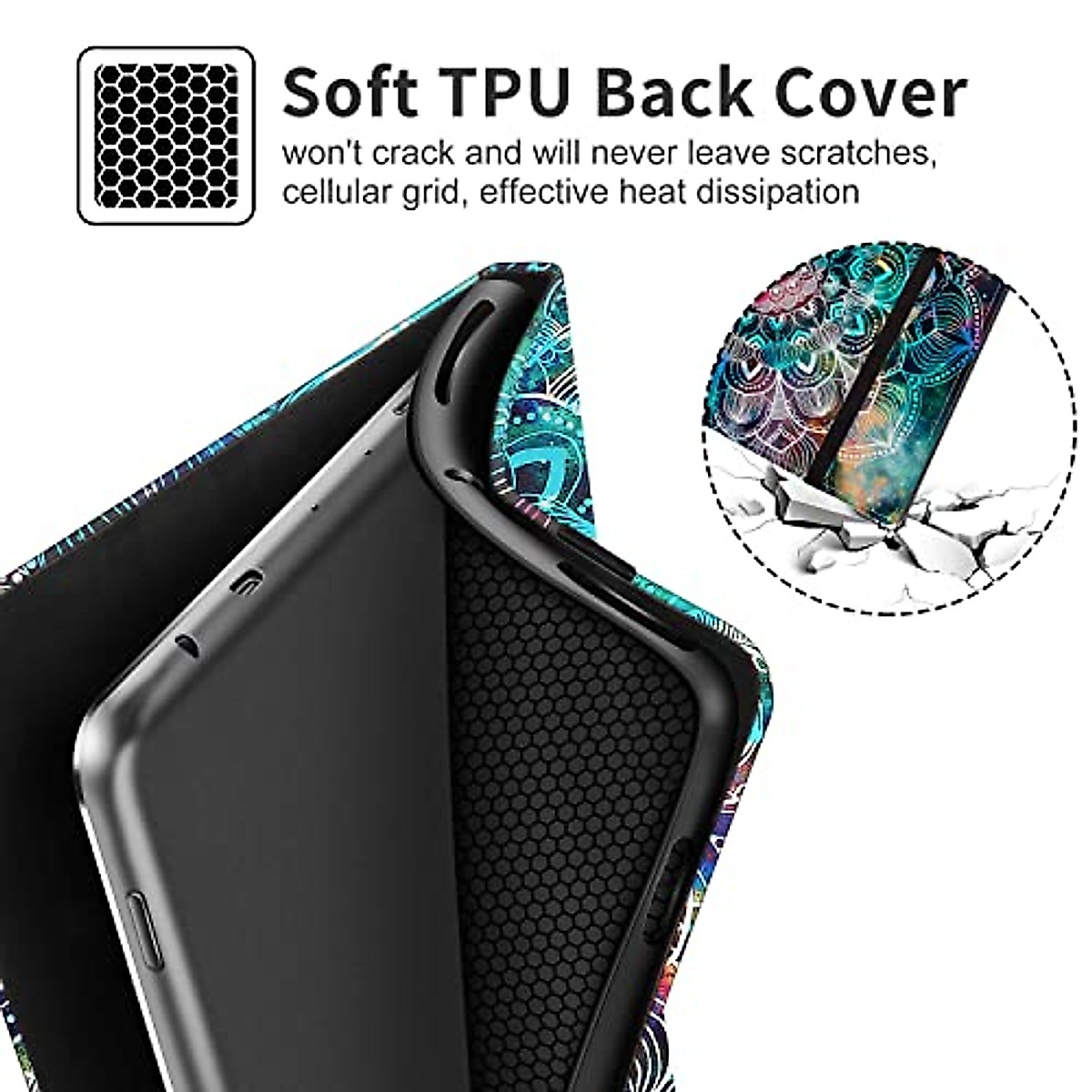 VORI Case for All-New Amazon Fire HD 10 Tablet (11th Generation 2021 Release) and Fire HD 10 Plus, Folding Stand TPU Cover with Auto Wake/Sleep & Hand Strap for Fire 10.1 Inch 2021, Mandala Galaxy