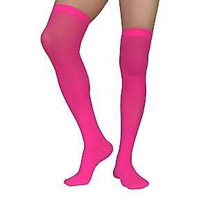 spomei Women Nylon Opaque Thigh High Stockings, School Girl Sheer Over Knee Silk Socks For Cosplay/Halloween Party NL-W3((Rose)