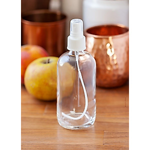 JUVITUS 8 oz Clear Boston Round Thick Plated Glass Bottle with White Fine Mist Spray (2 Pack)