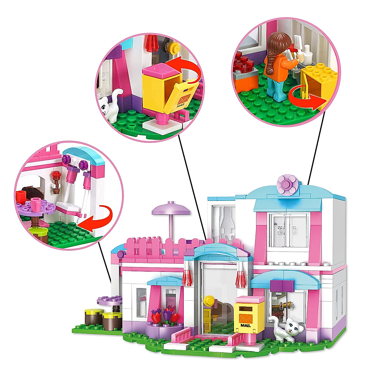 MILESTAR Girls Friends House Building Blocks Toys Pink Beach Villa Swing Sun Lounger Building Kit Bricks Toys for Girls Dolls House Construction Play Set Educational Toys for Kids 319 PCS