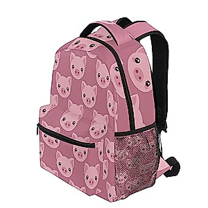 Pink Cartoon Pig Face Laptop Backpack Shoulder School Bag for Girls, Animal Water Resistant College Travel Computer Notebooks Computer Bag Daypack Bookbag for Kids Boys Women