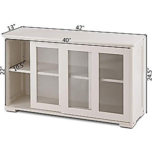 FANTASK Kitchen Storage Cabinet Sideboard, Stackable Buffet w/Height-Adjustable Shelf & 2 Glass Sliding Doors, Accent Console Table for Kitchen Dining Living Room Hallway Office (Cream White)