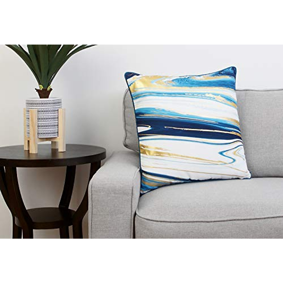 Thro by Marlo Lorenz Dragonfly Kia Marble Raised Foil Pillow, 1 Count (Pack of 1), Gold, Blue