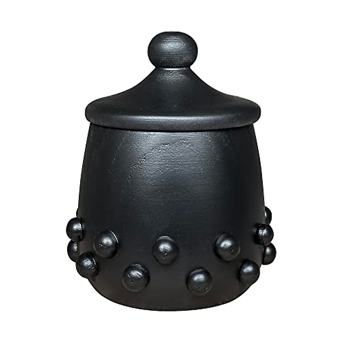 dwellington Decorative Dotted Wood Embossed Canister Small Beaded Storage Wooden Jar with Lids (Black)