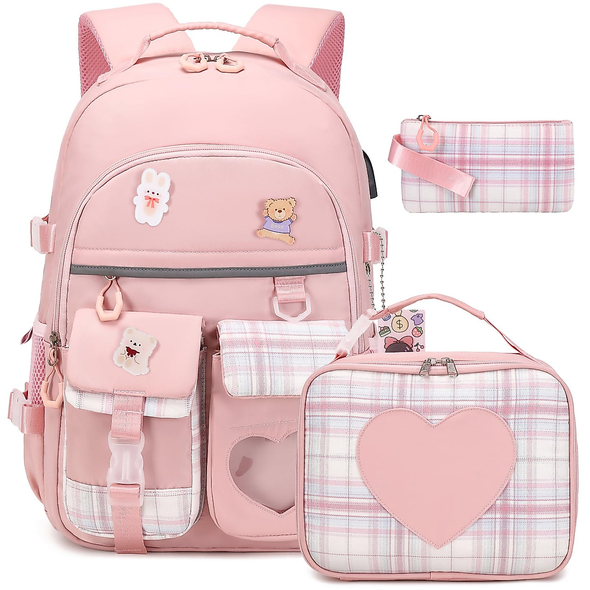 ACESAK Backpack for Girls - Bookbag Backpacks Schoolbag for Girls Kids Teen Women Casual Travel Daypacks - School Bag Elementary Middle School College Cute Backpack with Lunch Box (Pink)