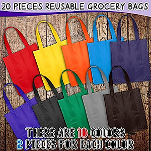 20 Pack Reusable Grocery Bags Shopping Tote Bags with Handles Heavy Duty Foldable, Washable (Multicolor)