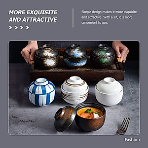 Angoily Ceramic Steamed Egg Bowl Small Lidded Ceramic Steaming Pot Steamed Food Bowl Ceramic Stockpot Ceramic Soup Pot Japanese Snack Bowl Soup Bowls with Lids French Ceramics Shabu Shabu