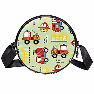 Cartoon Vehicle Traffic Crossbody Bag for Women Teen Girls Round Canvas Shoulder Bag Purse Tote Handbag Bag
