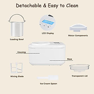 KUMIO 1 Quart Automatic Ice Cream Maker with Compressor, No Pre-freezing, 4 Modes Frozen Yogurt Machine with LCD Display & Timer, Electric Sorbet Maker Gelato Maker, Keep Cool Function