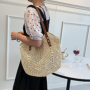 JQWSVE Straw Shoulder Bag for Woman, Large Handwoven Handle Tote bag, Retro Summer Beach Boho Rattan Handbag