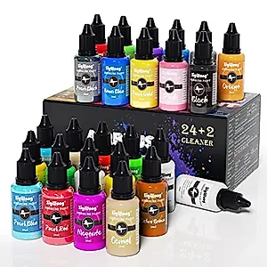 Airbrush Paint Set - 24 Colors Airbrush Paint with 2 Airbrush Cleaner, Ready to Spray, Water Based Acrylic Airbrush Paint Kit for Metal, Plastic Models, Leather, 20ml/Bottle