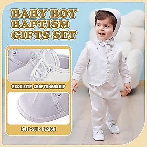 Booulfi Baby Sock Shoes White Newborn Booties Infant Baptism Shoes Socks for Baby Boy 3-6 Months Baptism Christening Easter Outfits for Boys Girl