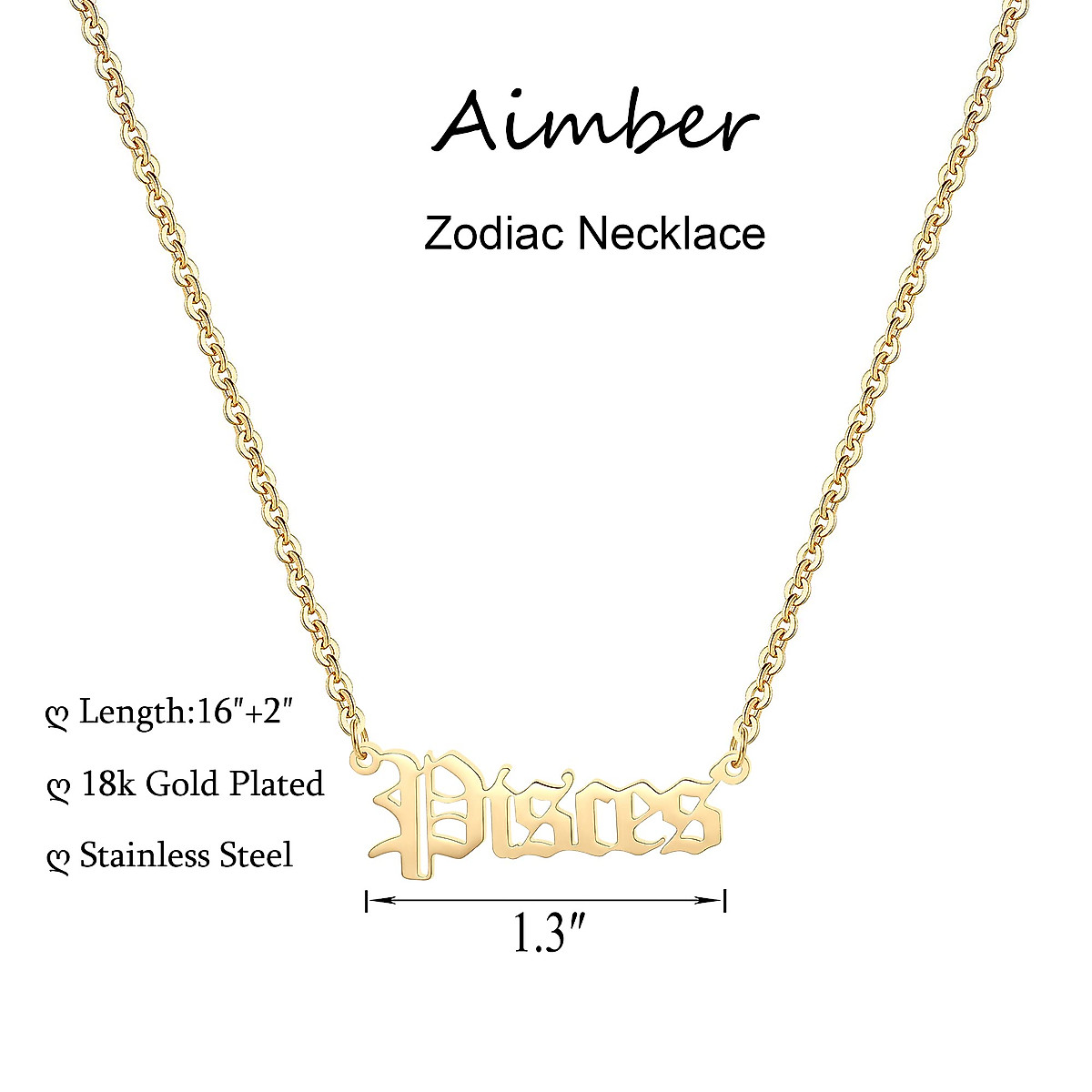 Aimber 18K Gold Plated Astrology Necklace for Women Jewelry,12 Zodiac Pendant Horoscope Constellations Necklace(Letter,Pisces)
