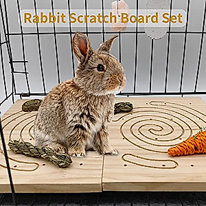 BNOSDM Rabbit Scratch Board, 2 Pack Bunny Scratching Pad Hamsters Nail Scratch Pad Natural Wood Small Animals Grinding Claw Chew Toys for Chinchillas Guinea Pigs Hedgehog Ferret Claws and Teeth Care