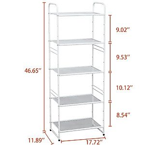 GEORIS 5-Tier Storage Rack with Shelf Heavy Duty Wire Shelving Unit Storage Rack, Stackable Extendable Plant Stand Bathroom Organizer with Adjustable Shelf, Water Bottle Storage Holder, White