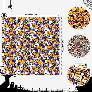Halloween Fabric Squares,8 Pieces Spooky Fall Pumpkins Cotton Fabric,50cm x 50cm/20 x 20Inches Halloween Quilting Material for Halloween Horror Autumn Party Decorations Sewing Clothes