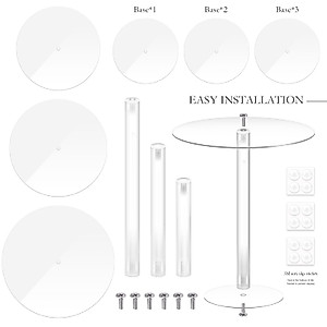 3PCS Acrylic Cake Stand, Tall Cake Stand, Acrylic Dessert Table Display Set, Round Clear Cake Stand, for Wedding, Event, Birthday Party