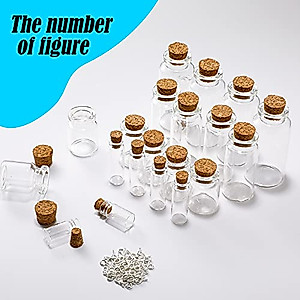 45 Pieces Mini Glass Bottles Clear Small Wishing Jars with Cork Stoppers Cork Glass Bottles with 50 Pieces Eye Screws and 3 Pieces Funnels for DIY Art Crafts Party Home Decoration, 5 Sizes