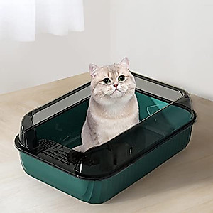 Qianly Cat Litter Box,Cat Toilet,Detachable, Anti Splash,Easy to Clean, Stain Resistant Scatter Shield Kitty Litter Pan Cat Litter Tray Kitty, Green