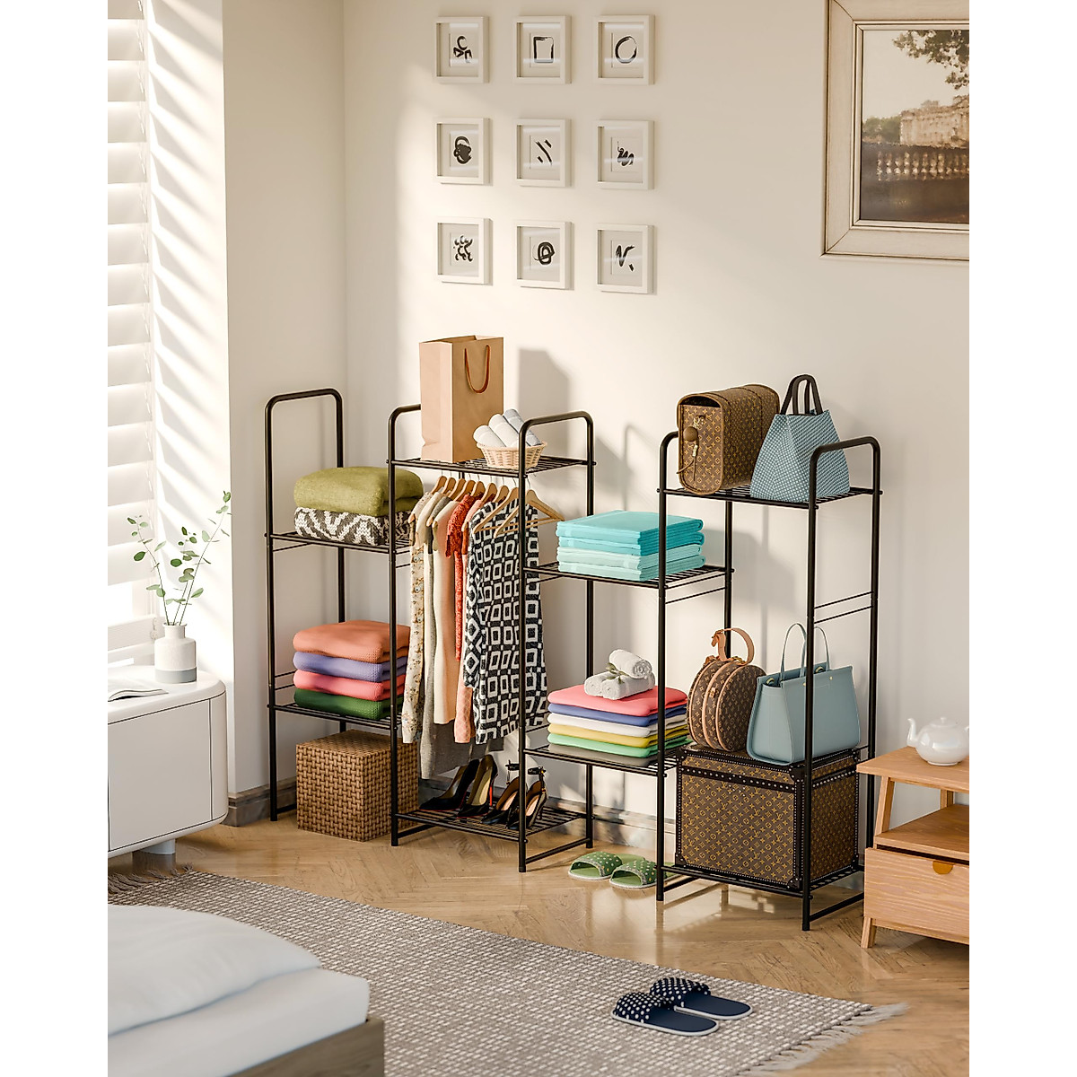 GEORIS 5- Tier Heavy Duty Wire Shelving Storage Rack | Modern Bathroom Shelf | Stackable Plant Standing Shelf Unit | Perfect for Kitchen, Living Room, Balcony | Black