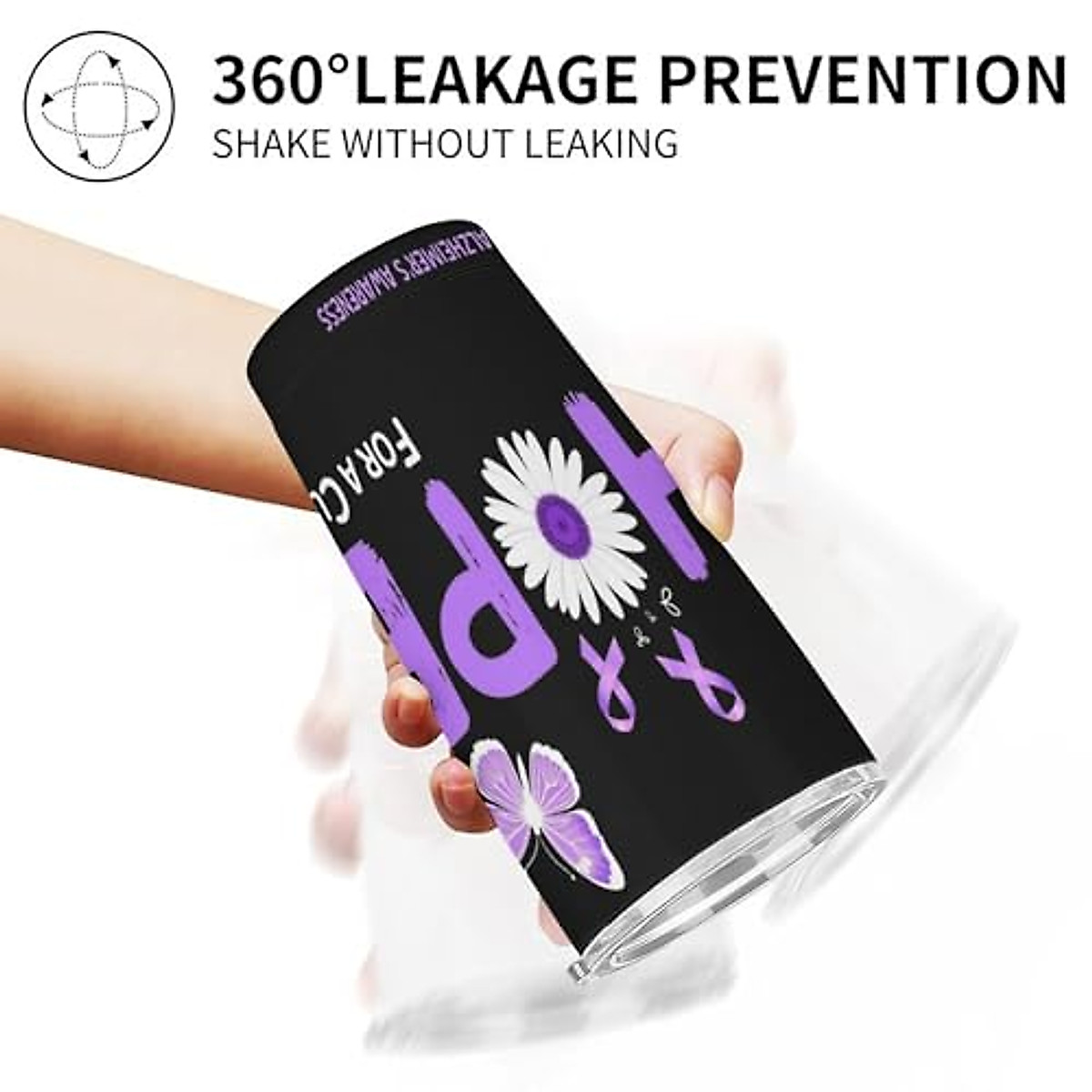 Hope for A Cure Alzheimer's Awareness 20 OZ Stainless Steel Tumbler Travel Car Coffee Mug with Straw Lid Cleaning Brush Coffee Tumbler Mug for Women Men