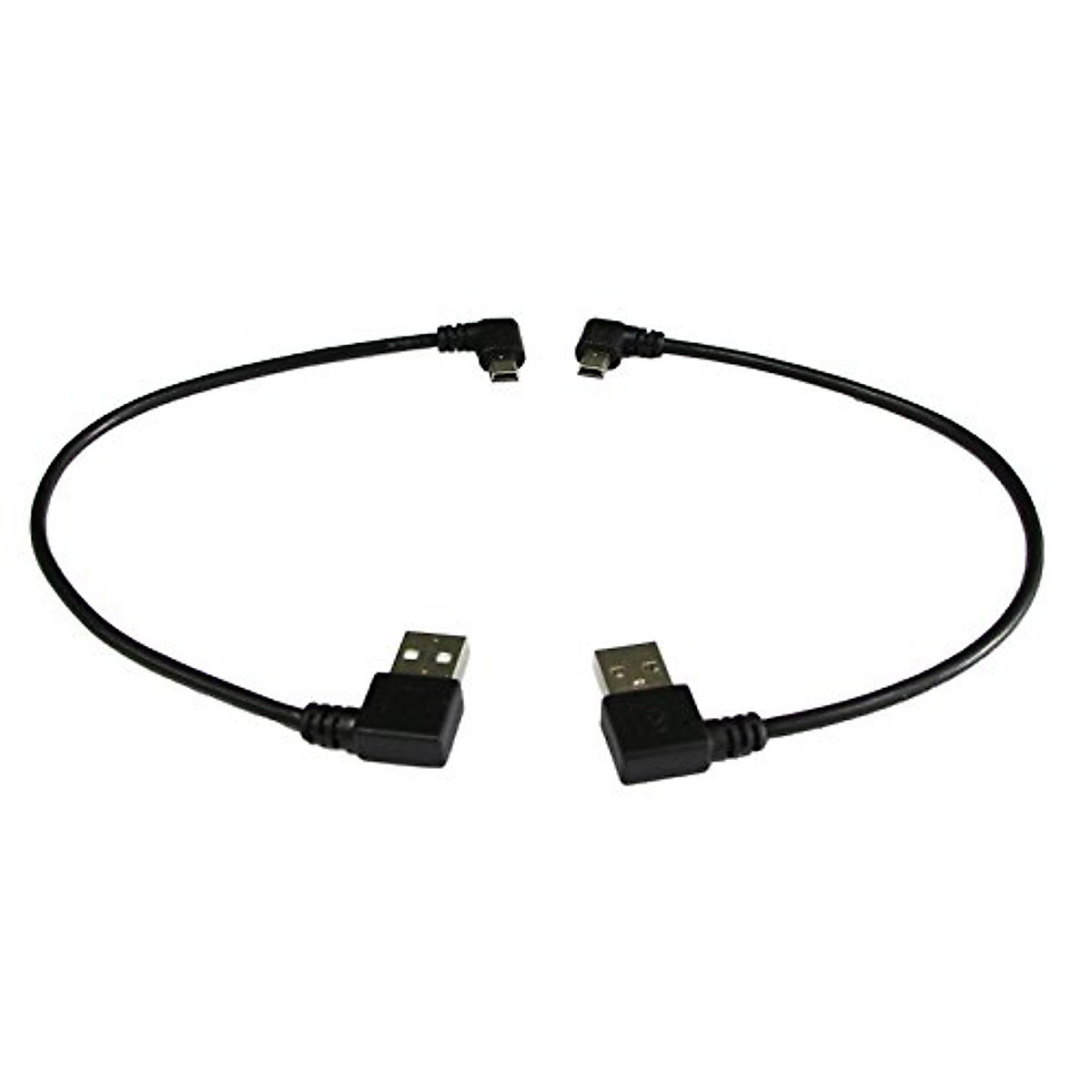 CERRXIAN 9Inch Mini USB Cable Combo Mini USB Right Angle & Left Angle Male to USB Type A 2.0 Right Angle Male Data Sync and Charge Cable (Black)(2-Pack) R