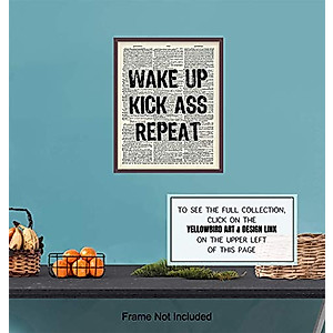 Motivational Wake Up Dictionary Art, Wall Decor Picture - 8x10 Upcycled Home Decoration Poster Print for Office, Apartment, Living Room, Gym, Studio - Inspirational Gift for Entrepreneur, Athlete