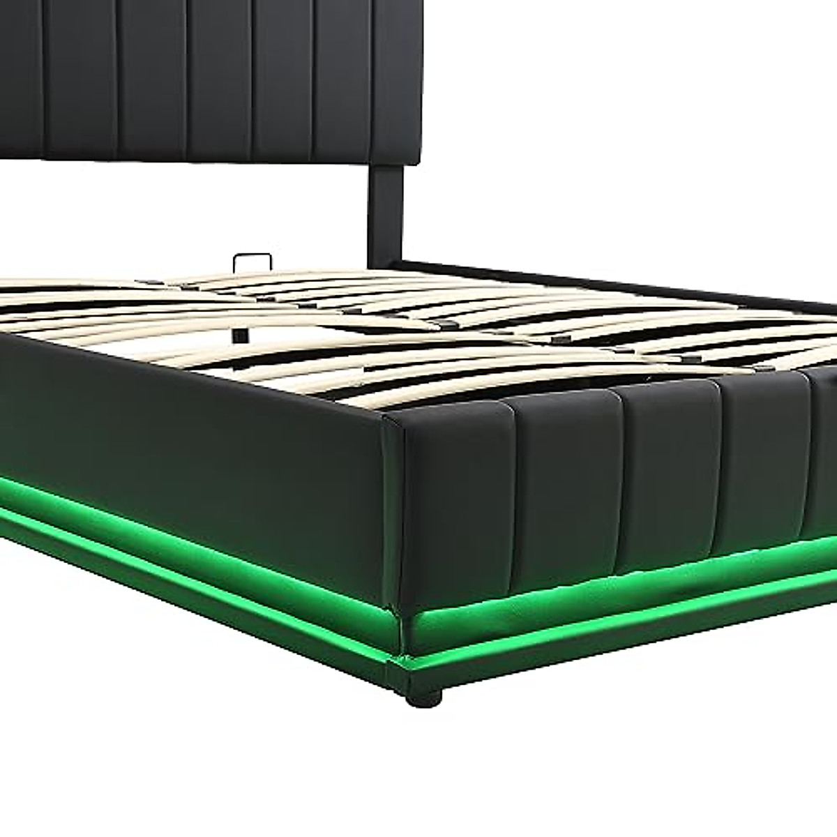 Favfurish Queen Size Lift Up Storage Bed,with Hydraulic System & 16 Color of LED Light,PU Upholstered Modern Platform BedFrame,w/Sockets and USB Ports for Boys Girls Teens Adult,Black
