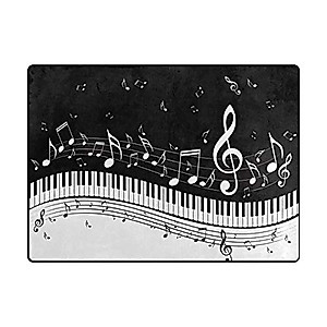 ALAZA Abstract Piano Music Note Black Area Rug Rugs for Living Room Bedroom 7' x 5'