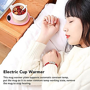 USB Mug Warmer Constant Temp Waterproof Adjustable Electric Beverage Heating Plate for Ceramic Coffee Cups (Pink White)