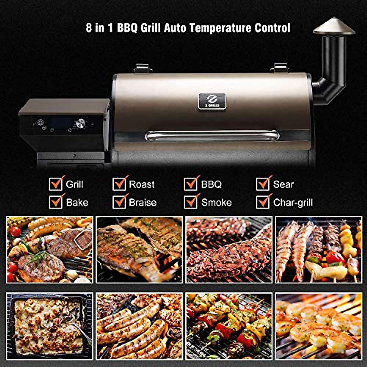 Z GRILLS 7002F/7002C 2021 Upgraded Wood Pellet Grill Smoker Portable for Outdoor BBQ, 8 in 1 BBQ Grill and Smoker with Digital Temperature Control, Hopper Clean-Out, 697 sq. in (Rain Cover Included)