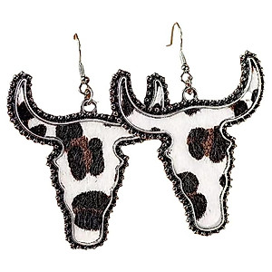 Handmade Funny Western Cowgirl Cowboy Cow Bull Cattle Head Animal Cow Print Drop Dangle Bohemian Ethnic Boho Vintage Earrings Jewelry for Women-1