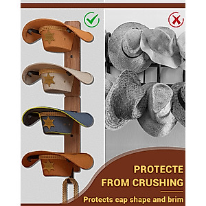 Midukit Cowboy Hat Rack For Wall, Cowboy Hat Holder For 4 Hats With Hooks,Rustic Metal Cowboy Hat Hanger For Wall With Pine Board,Western Hat Rack For Cowboy Hat,1 Pack