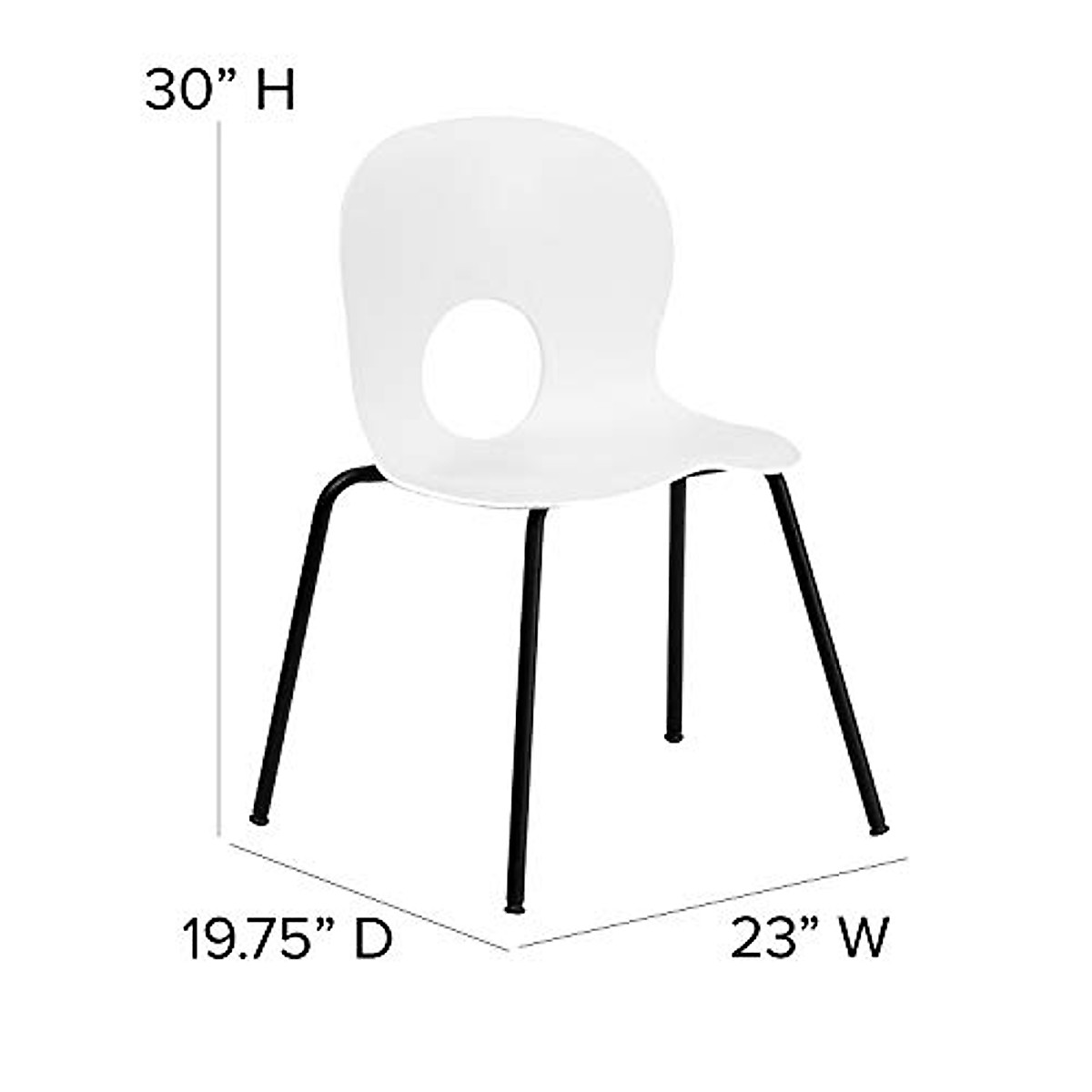 EMMA + OLIVER Designer White Plastic Stack Chair with Black Frame