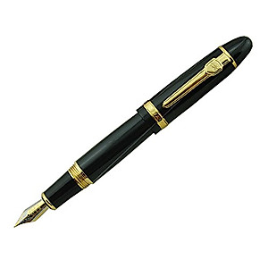 Jinhao 159 Fountain Pen Medium Black Lacquer Gold Trim Big Heavy with Pen Pouch & Refill Ink Converter Business Signature Collection Pen