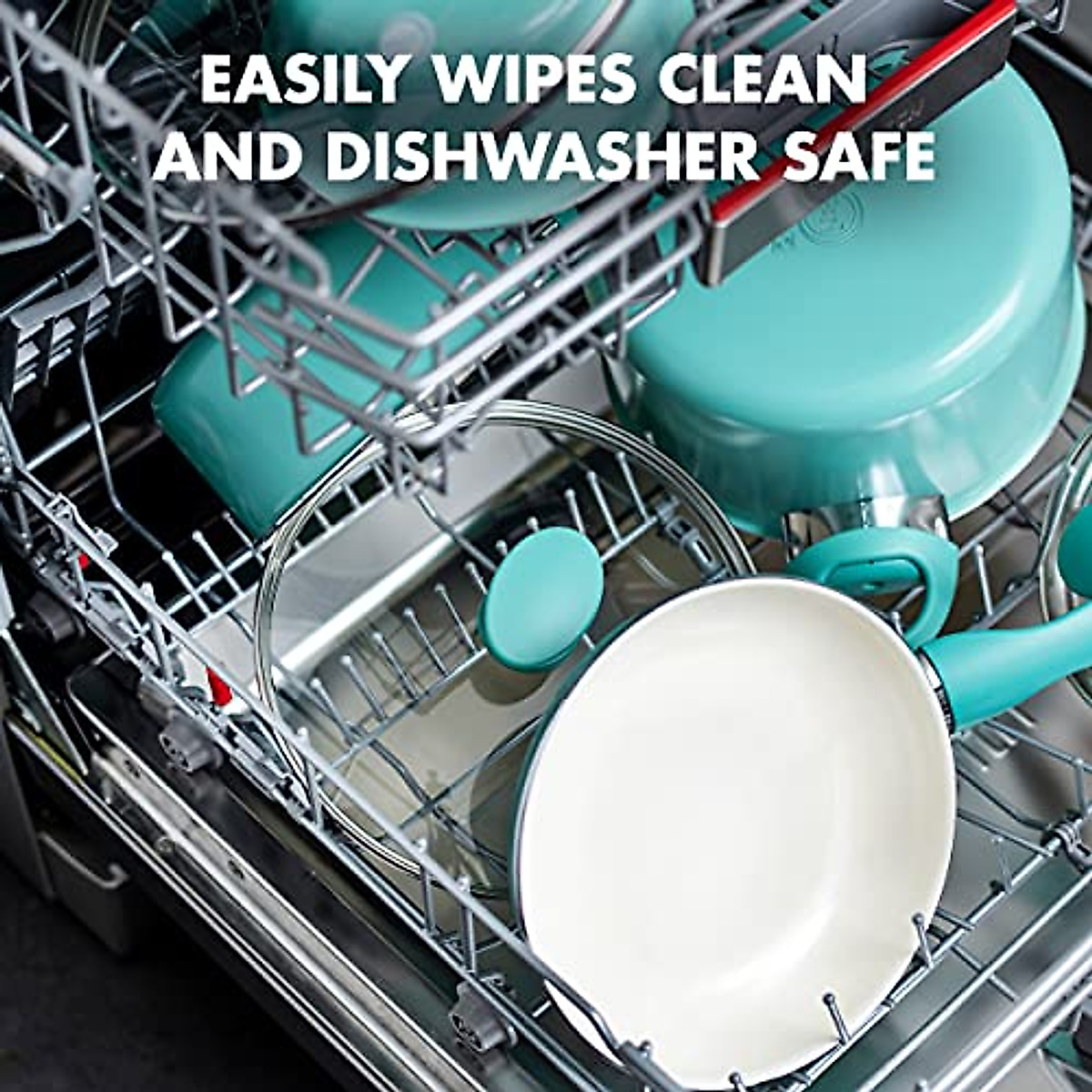 GreenPan Rio Healthy Ceramic Nonstick 1.2QT Saucepan Pot with Lid, PFAS-Free, Dishwasher Safe, Turquoise