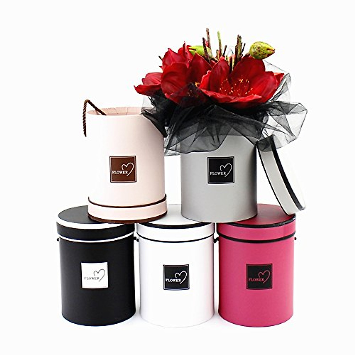 BBJ WRAPS Gift Packaging Paper Box Decorating Round Pink Florist Box 1 Pcs (Hot Pink)