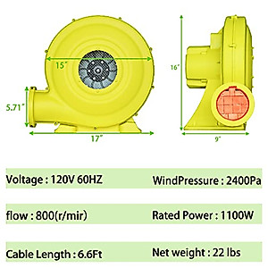 WGIA 1500w Blower for Inflatable Bounce House, Commercial Electric Pump Fan for Inflatable Water Slides & Screen Movie, Quick Blow Up, Air Blower for Inflatables（UL Certification）