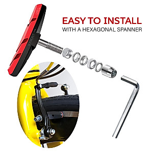 2 Pairs Bicycle V-Brake Pads, Bike 70mm V Brake Blocks Set, Cantilever Brake Pads, Red Black