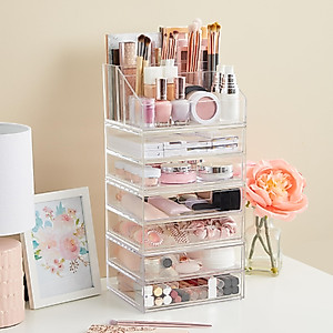 STORi Chloe Stackable Clear Double Organizer Drawers | 2 Piece Set | Organize Cosmetics and Beauty Supplies | Made in USA