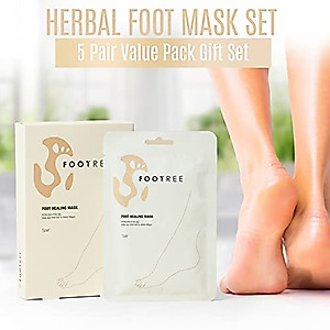 FOOTREE Moisturizing Foot Mask Socks Hydrating Anti-Fatigue Stress Relief Self Care Pedicure Sockies 5 Pair Pack Healing Feet Booties with Exfoliating Kombucha, Energizing Citrus, Natural Bamboo