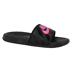 Nike Women's Benassi Just Do It Sandal, Black/Vivid Pink-Black, 9 Regular US