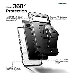 Dexnor Full Body Case for Google Pixel 7 Pro, [Built in Screen Protector and Kickstand] Heavy Duty Military Grade Protection Shockproof Protective Cover for Google Pixel 7 Pro Black