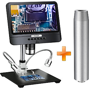 TOMLOV DM10 8.5'' Digital Microscope 1300X Coin Microscope + Extension Tube ET02, UHD Video Microscope with 12MP Ultra-Precise Camera Sensor for Adults, SD Card Include