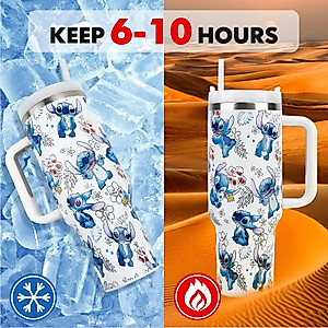 OVPSZFYO Stitch Stainless Steel Tumbler with Handle and Straw, Fits in Standard Cup Holder,Stitch Stuff, Stitch Gift,40 Ounces