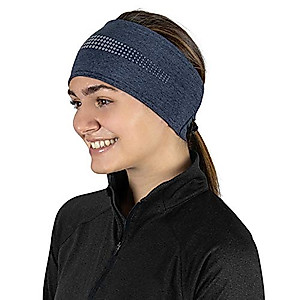 TrailHeads Womens Ponytail Headband - Reflective, Moisture Wicking Hair Headband for Running, Winter - Adrenaline Series - Black/Heather Navy Reflective - 2 Pack